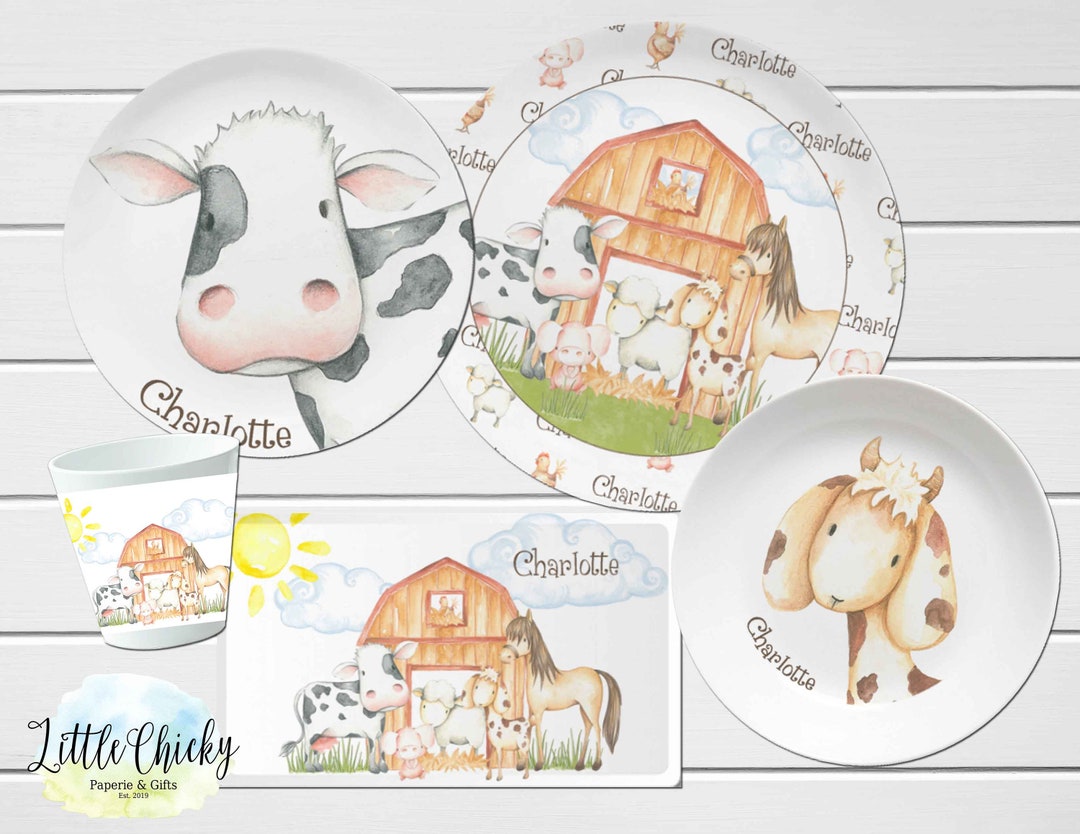 Children's Farm Animals Plate Set, Farm Animals Personalized Plate, Cup ...