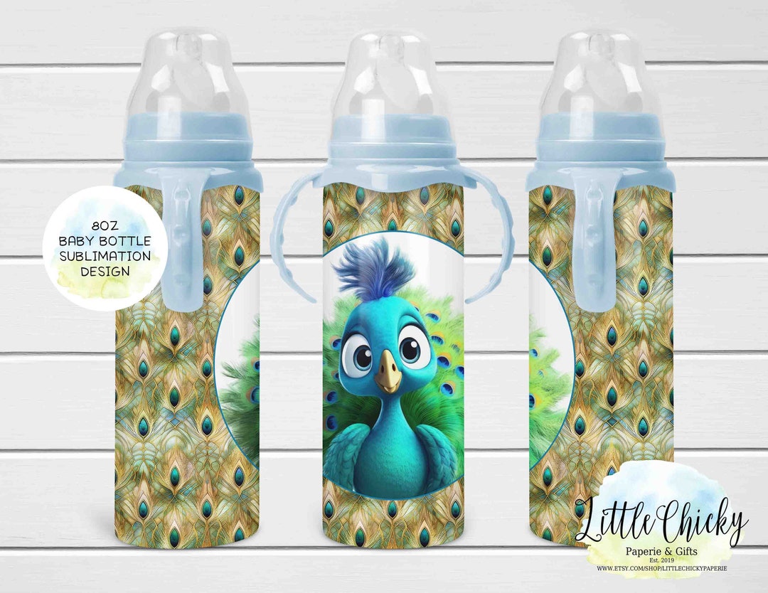 8oz Baby Bottle Sublimation Design, Peacock 8oz Baby Bottle Sublimation ...