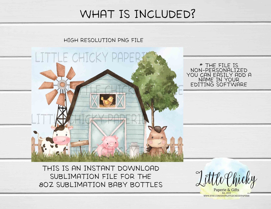 Blue Farm Animals 8oz Baby Bottle Sublimation Design Kids - Etsy