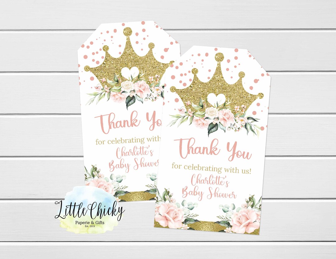 Pink and Gold Crown Princess Favor Tags, Princess Baby Shower Thank You ...