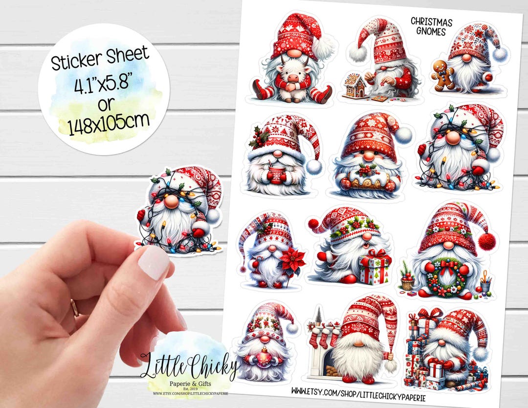 Sticker Sheet - Christmas Gnomes Stickers, Planner Stickers, Scrapbook ...