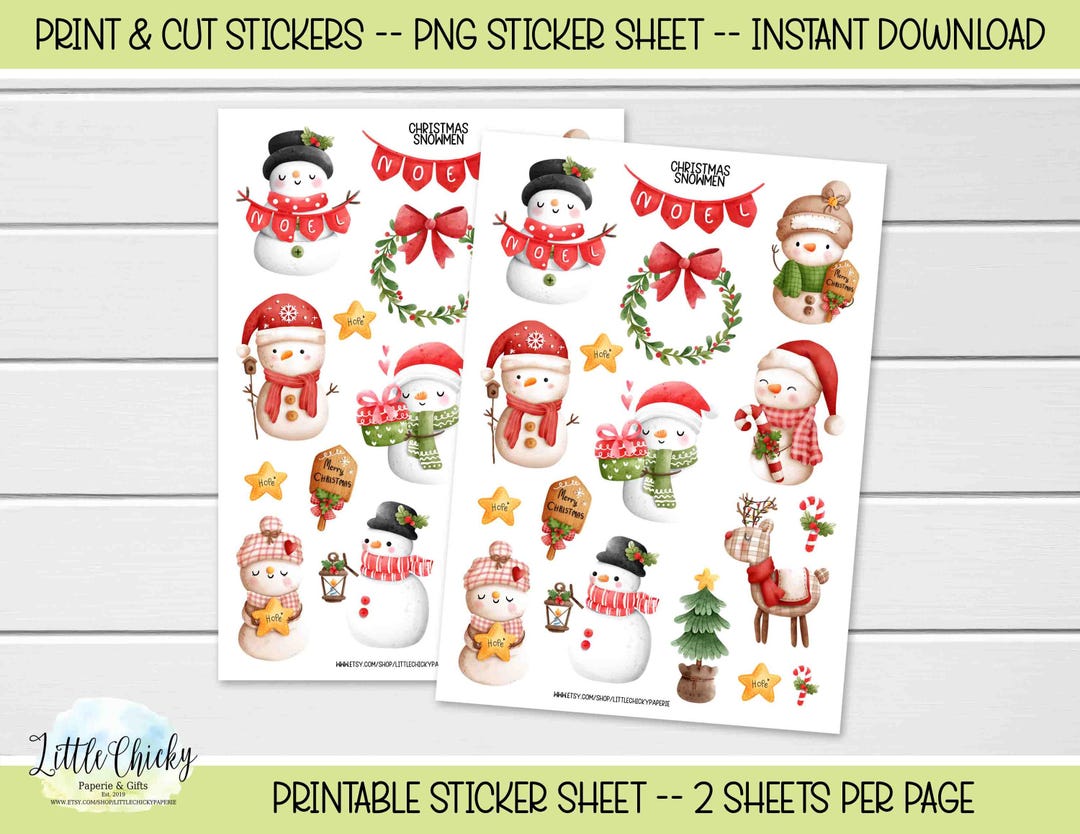 Printable Stickers - Christmas Snowmen Stickers, Print & Cut Sticker ...
