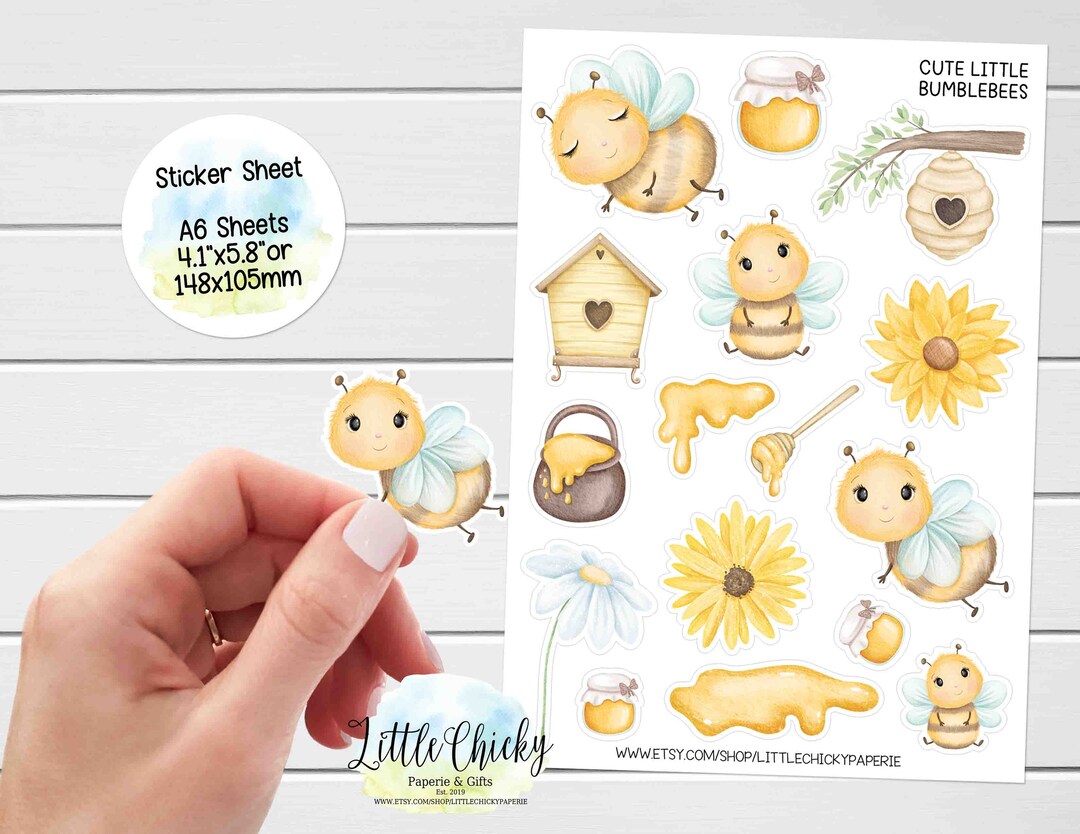Sticker Sheet - Cute Little Bumble Bees Planner Stickers, Watercolor ...