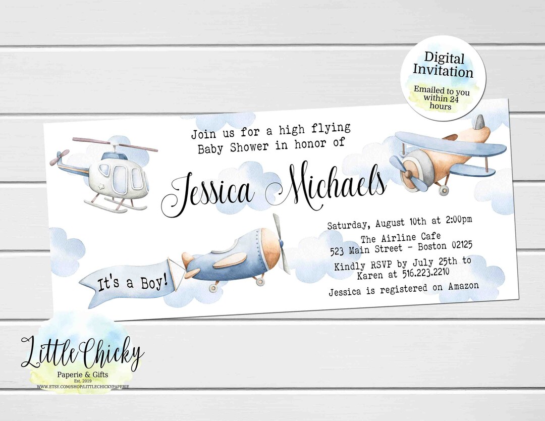 Airplane Baby Shower Invitation, Baby Shower Invitation, Boy Baby ...