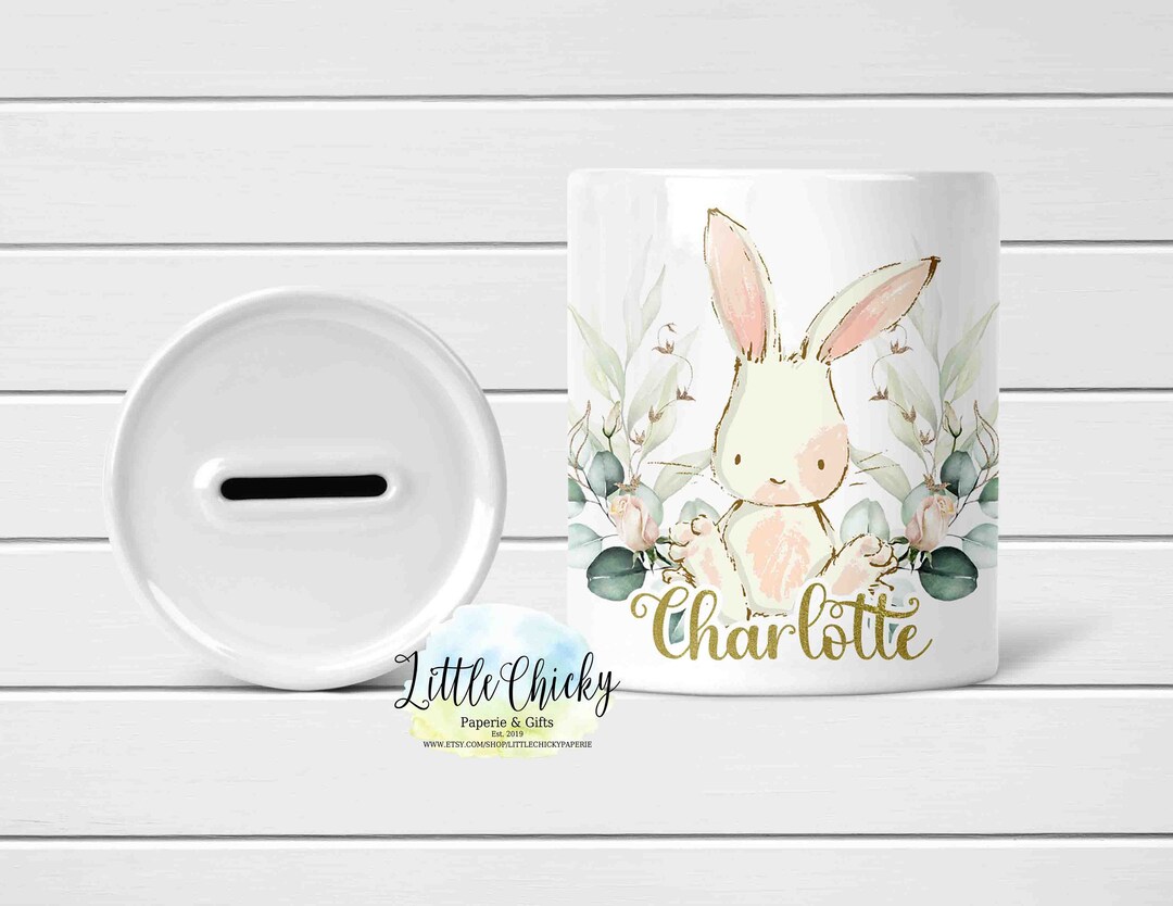 Personalized Ceramic Money Box, Floral Rabbit, Floral Bunny ...