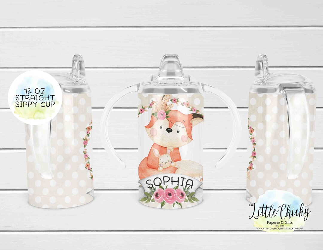 12oz Straight Sublimation Sippy Cup Wrap, Floral Fox, Baby Fox 12oz ...