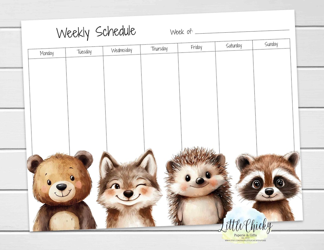 Weekly Planner - Woodland Animals Weekly Calendar, Kids Calendar ...