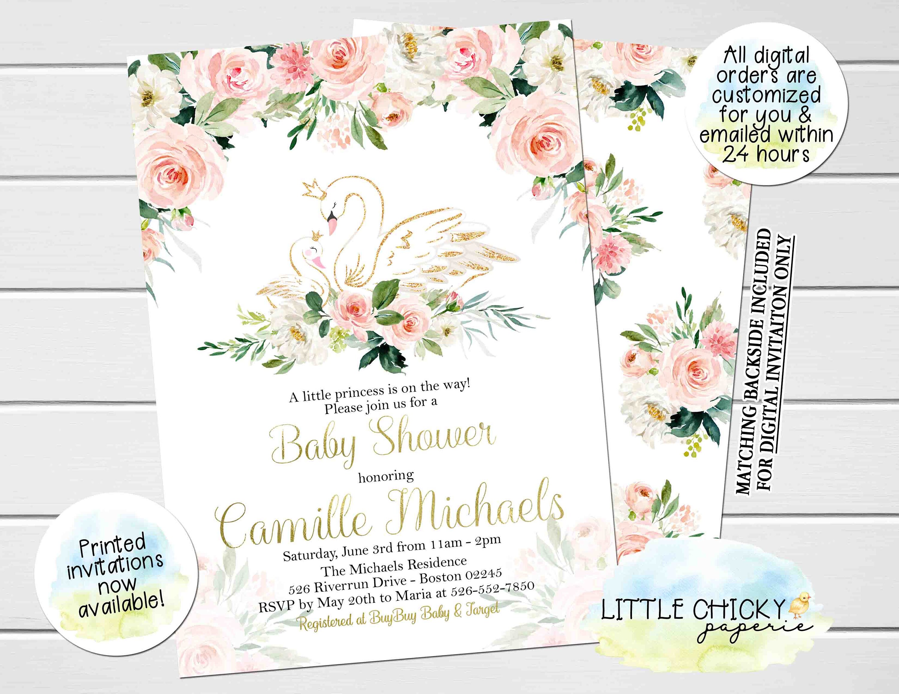 Swan Baby Shower Invitation, Baby Swan Invitation, Floral Swan Baby ...