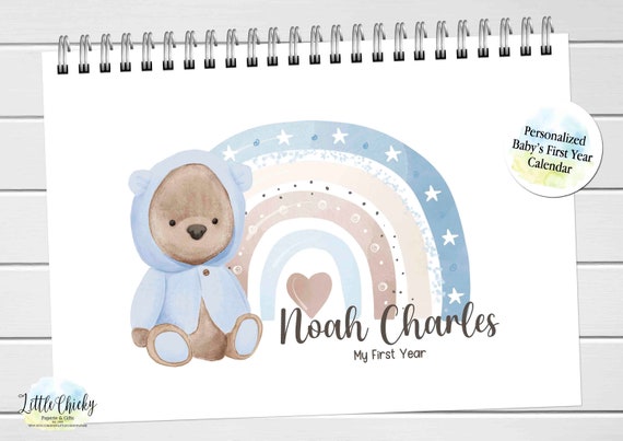 Blue Boho Rainbow Bear First Year Calendar Baby's First - Etsy