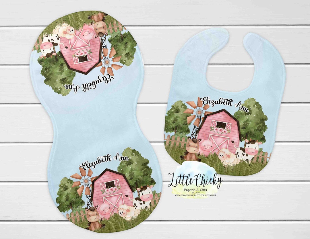Pink Farm Bib and Burp Cloth Sublimation Design, Barnyard Burp Cloth ...