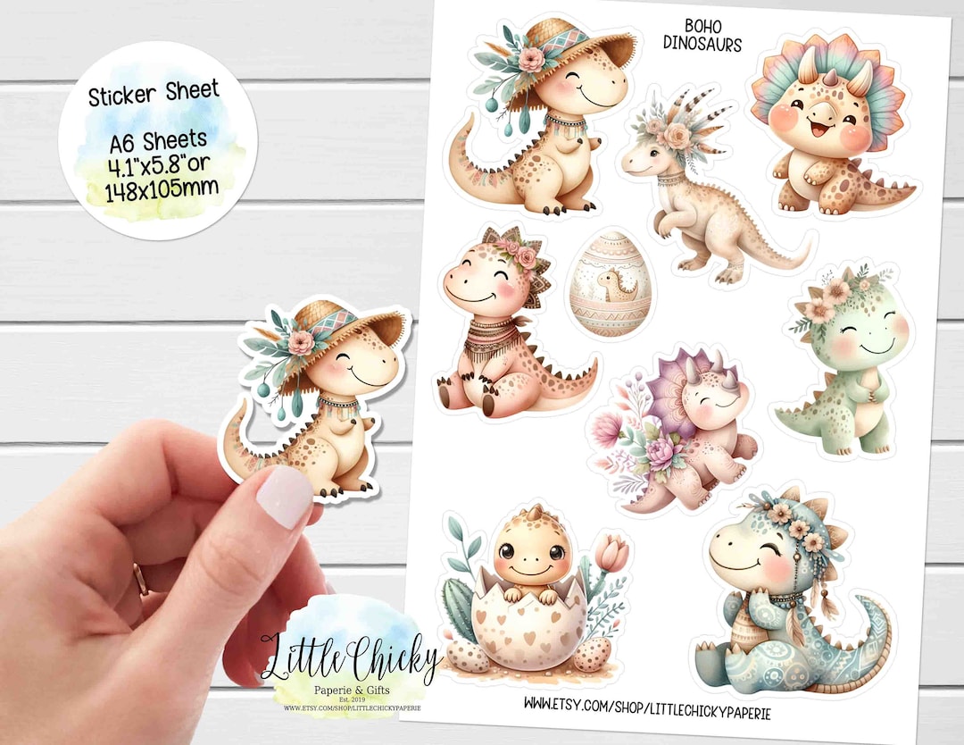 Sticker Sheet - Boho Dinosaurs Stickers, Dinosaur Planner Stickers ...