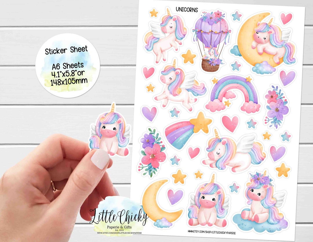 Sticker Sheet - Unicorn Stickers, Unicorns, Planner Stickers, Scrapbook ...