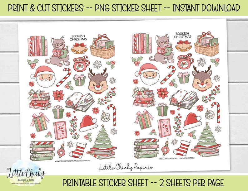 Printable Stickers - Bookish Christmas Stickers, Print & Cut Stickers ...