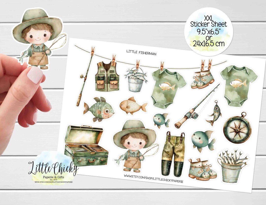 XXL Sticker Sheet - Little Fisherman Stickers, Planner Stickers ...