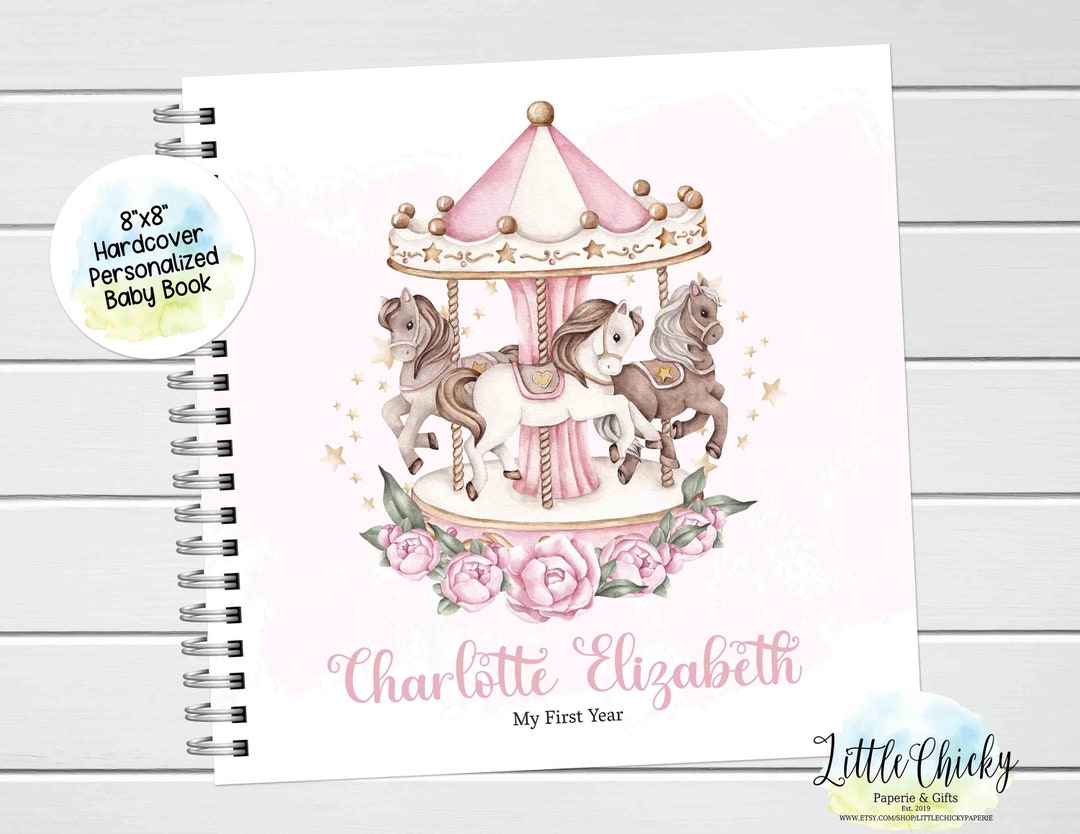 Pink Carousel Baby Keepsake Journal, Personalized Floral Carousel Baby ...