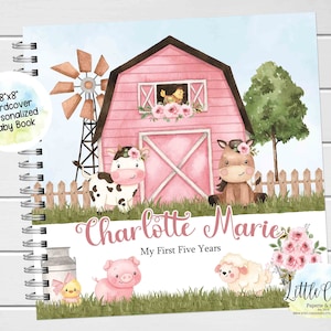 Pink Farm Animals Baby Keepsake Journal, Personalized Barnyard Baby ...