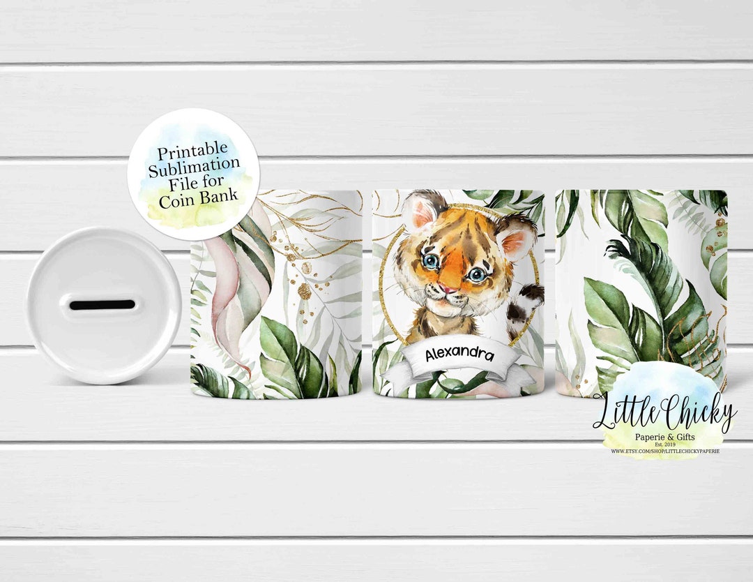 Baby Tiger Money Box, Safari Coin Bank Full Wrap Sublimation Design ...
