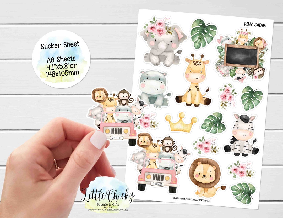 Sticker Sheet - Pink Floral Safari Stickers, Planner Stickers ...