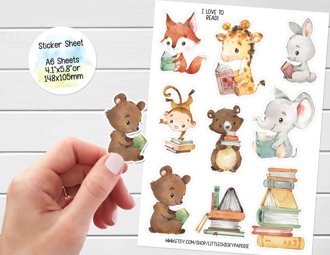 Sticker Sheet - I Love to Read, Animals Reading, Planner Stickers ...