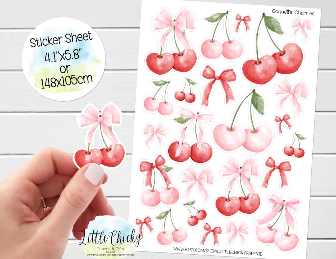 Sticker Sheet - Coquette Cherry Stickers, Pink & Red Cherry Stickers ...