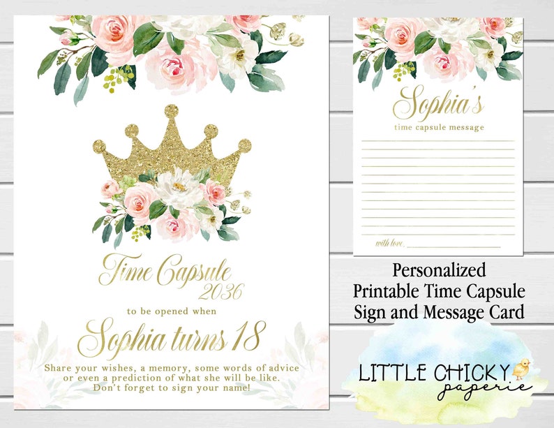 Princess Time Capsule Sign With Matching Message Cards First - Etsy
