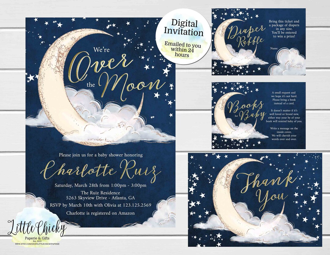 Over the Moon Baby Shower Invitation Bundle Set With Diaper - Etsy