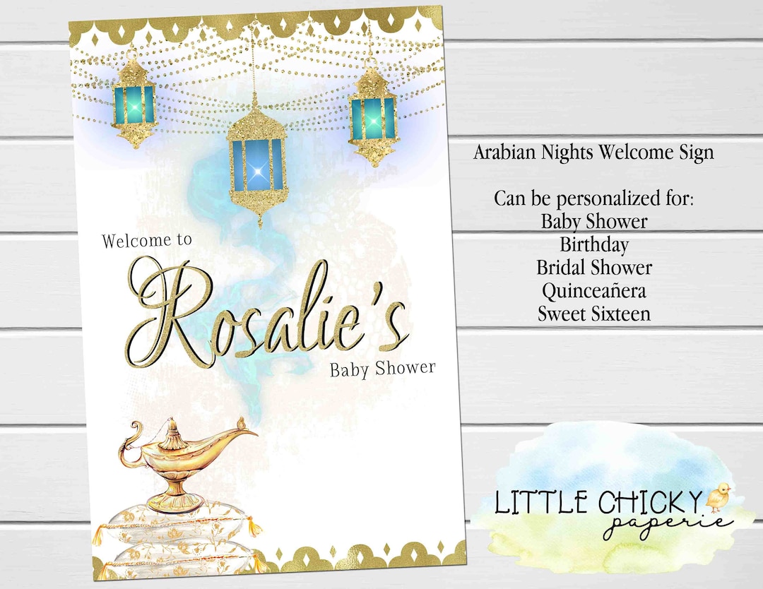 Arabian Nights Baby Shower Welcome Sign, DIGITAL Moroccan Party Welcome ...