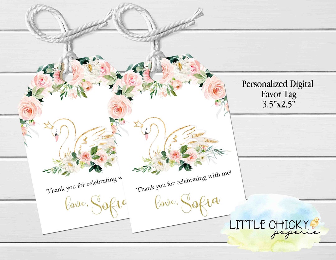 Swan Birthday Favor Tags, Swan Thank You Tags, Floral Thank You Tags ...