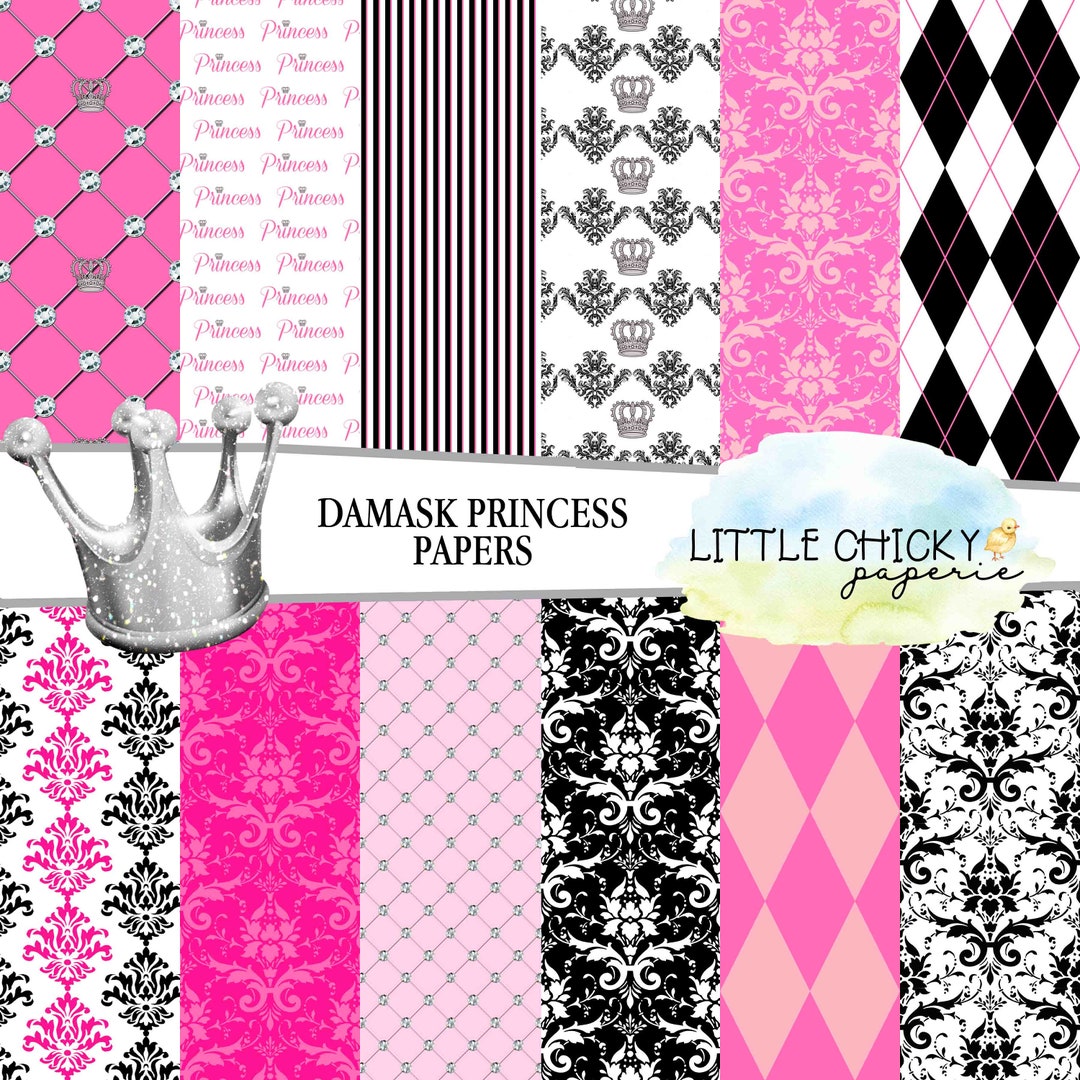 Damask Pink Princess Digital Paper Set Hot Pink Damask - Etsy