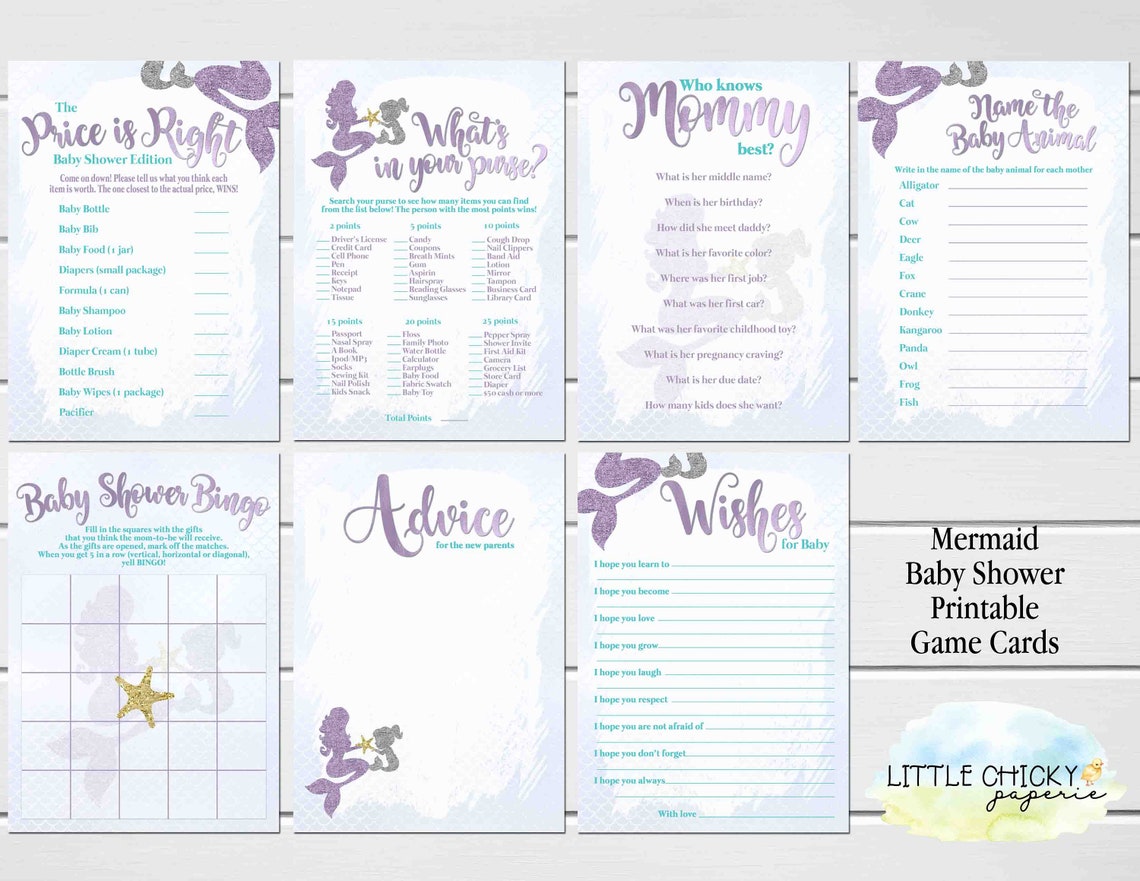 Mermaid Baby Shower Games Bundle, Printable Under the Sea Baby Shower ...