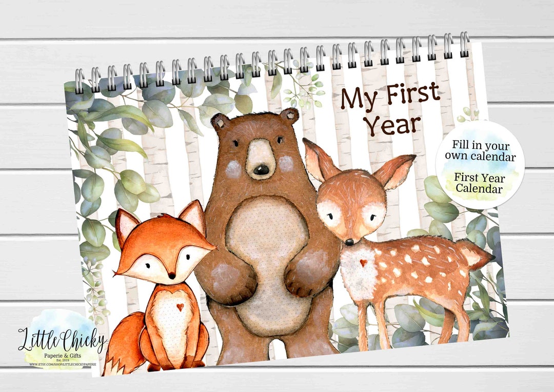 Woodland Animals First Year Baby Keepsake Calendar, First Year Calendar ...