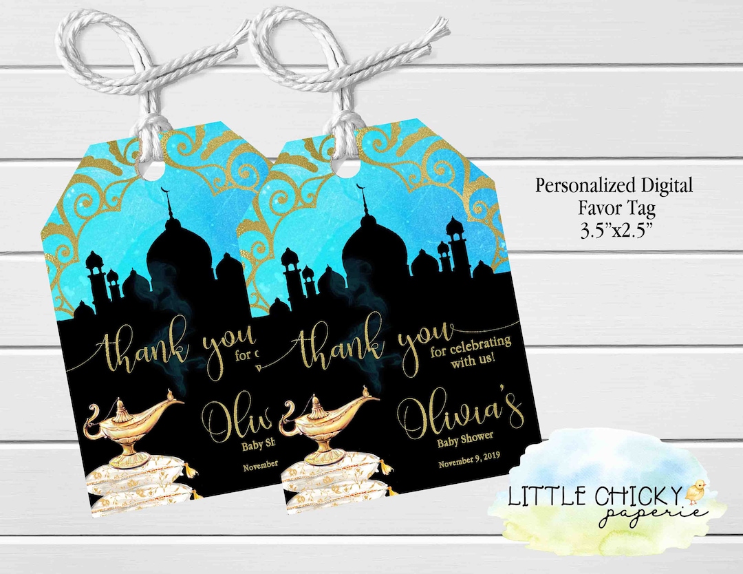 Arabian Nights Baby Shower Favor Tags Teal and Gold Moroccan - Etsy