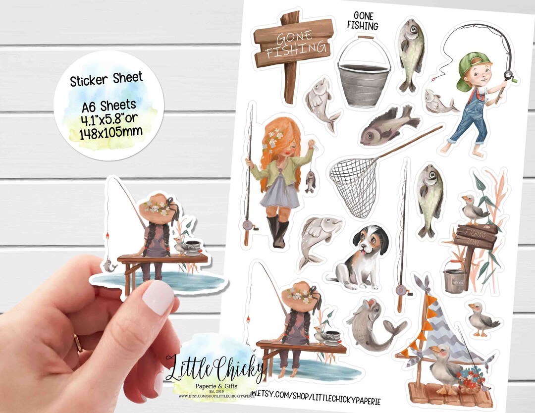 Sticker Sheet - Gone Fishing Stickers, Kids Fishing Stickers, Planner ...