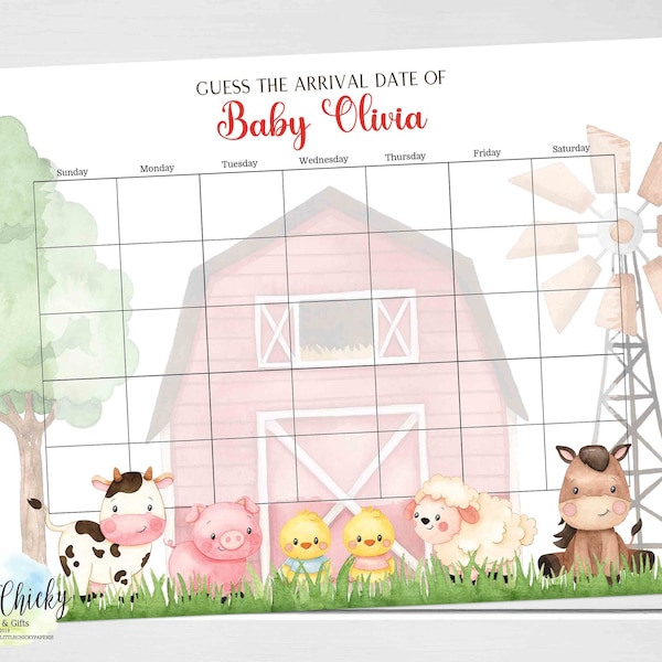 Printable Farm Animals Calendar - Etsy