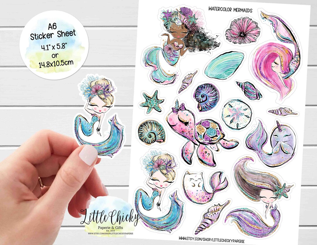 Sticker Sheet - Watercolor Mermaid Planner Stickers, Planner Stickers ...