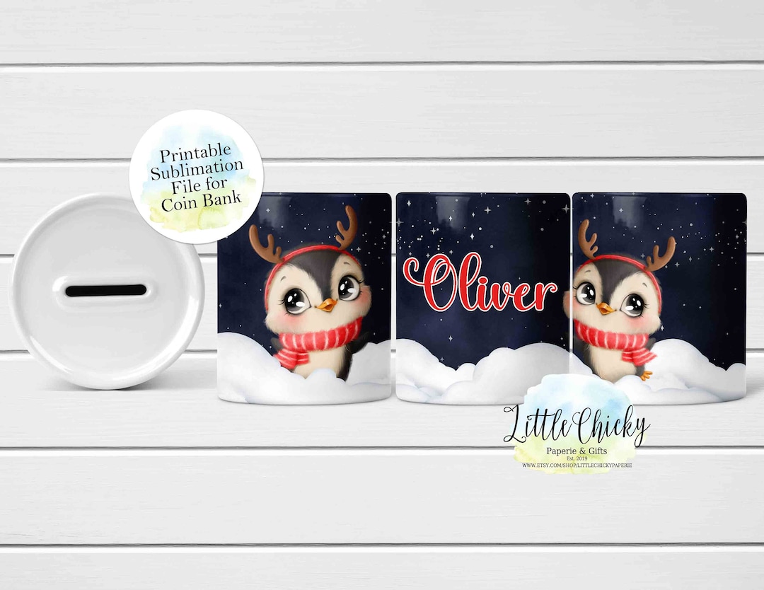 Penguin Coin Bank Full Wrap Sublimation Design, Christmas Penguin Money ...