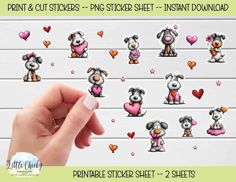 Printable Stickers - Puppy Love Valentine Stickers, Print & Cut ...