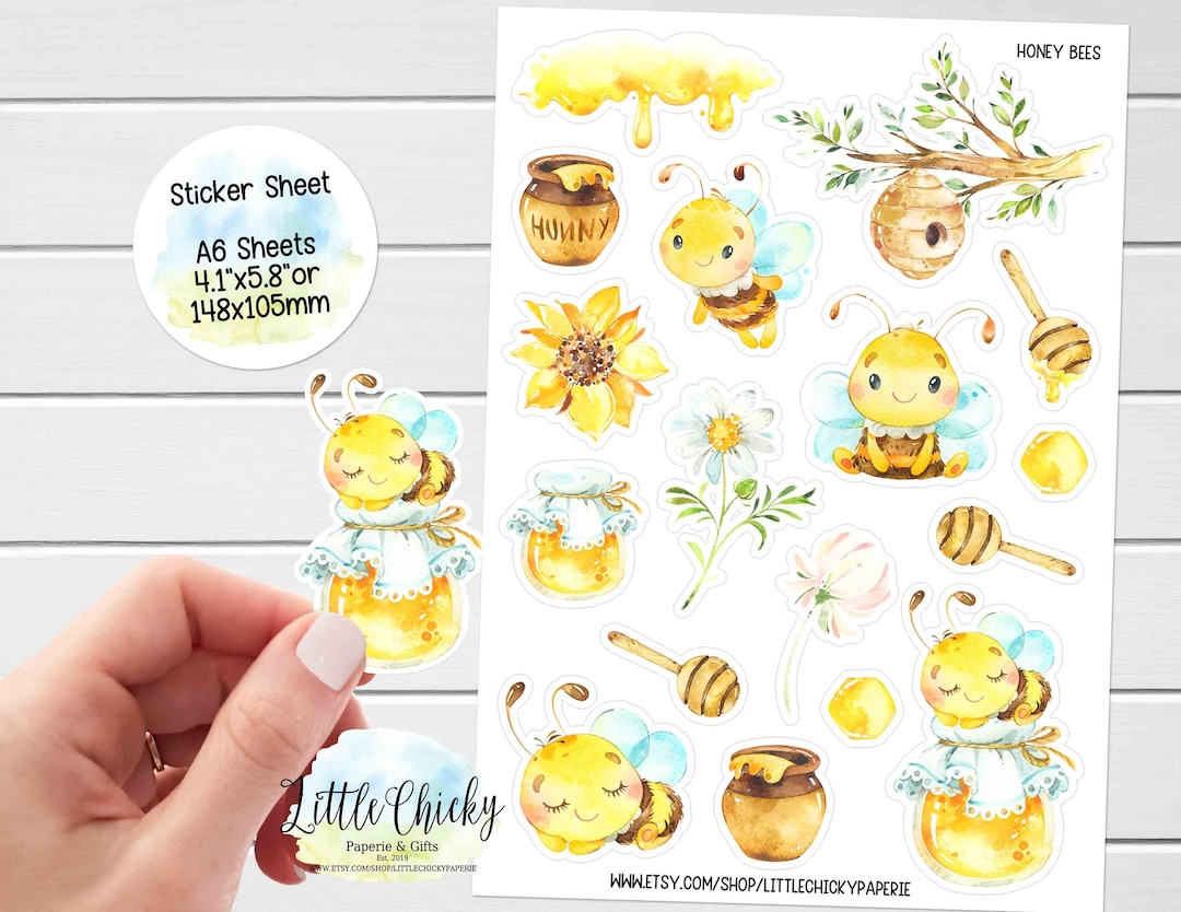 Sticker Sheet - Cute Honeybees, Honey Bees Stickers, Planner Stickers ...