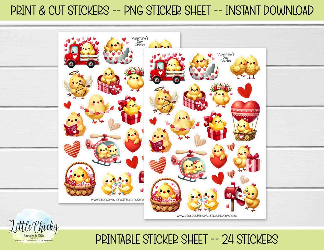 Printable Stickers - Valentine's Day Chick Stickers, PNG Sticker, Print ...