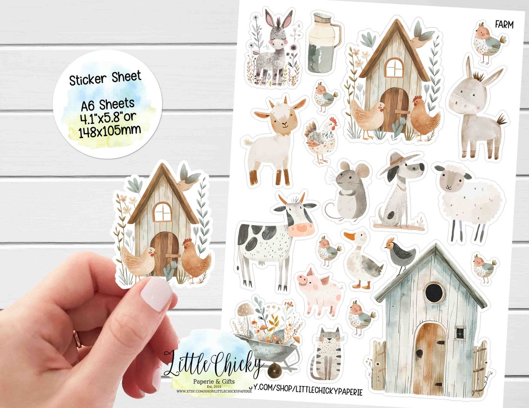 Sticker Sheet - Watercolor Farm Stickers, Farm Animals, Planner ...
