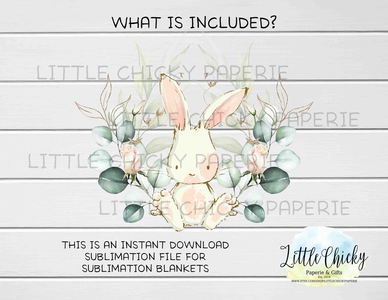 Bunny Baby Blanket Sublimation Design, Greenery Bunny Baby Blanket ...