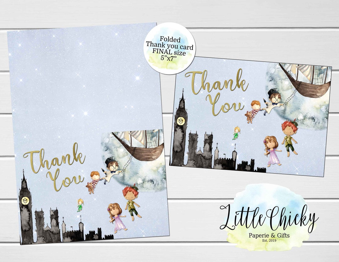 Peter Pan Thank You Card, Folding Thank You Card, Peter Pan Baby Shower ...