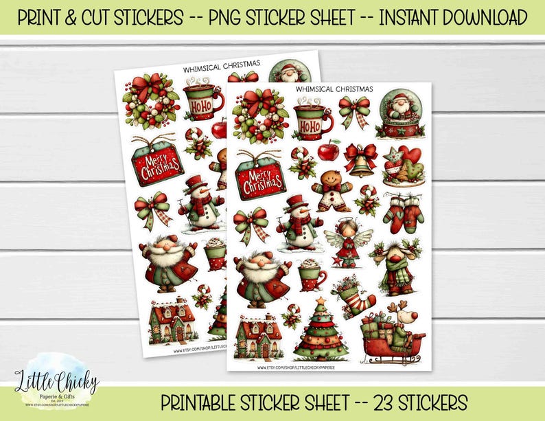 Printable Stickers - Whimsical Christmas Stickers, Print & Cut Stickers ...