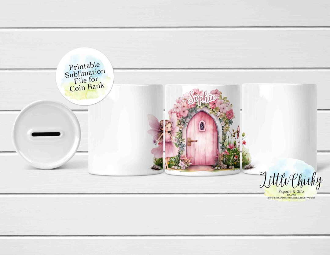 Pink Fairy Money Box, Coin Bank Full Wrap Sublimation Design, Fairy ...