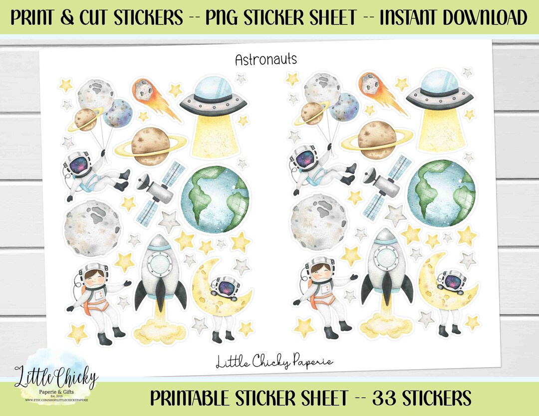 Printable Stickers - Astronaut Stickers, PNG Stickers, Print and Cut ...