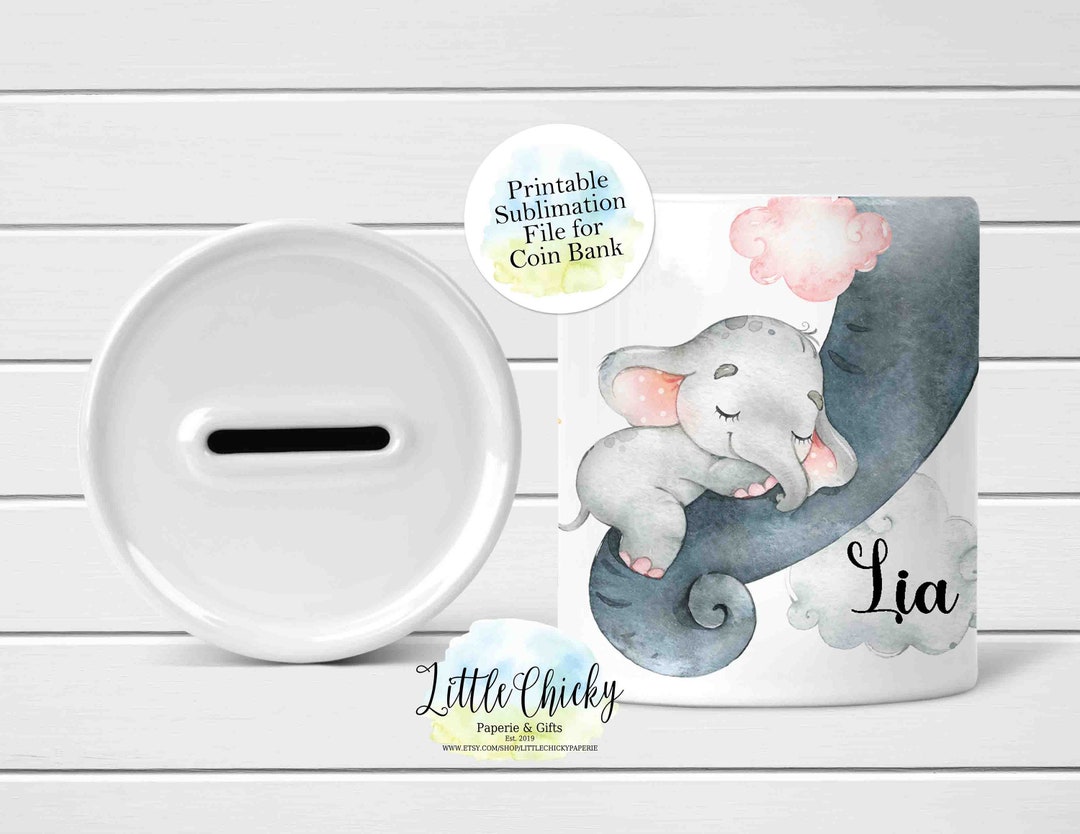 Pink Elephant Baby Money Box, Coin Bank Sublimation Design, Center ...