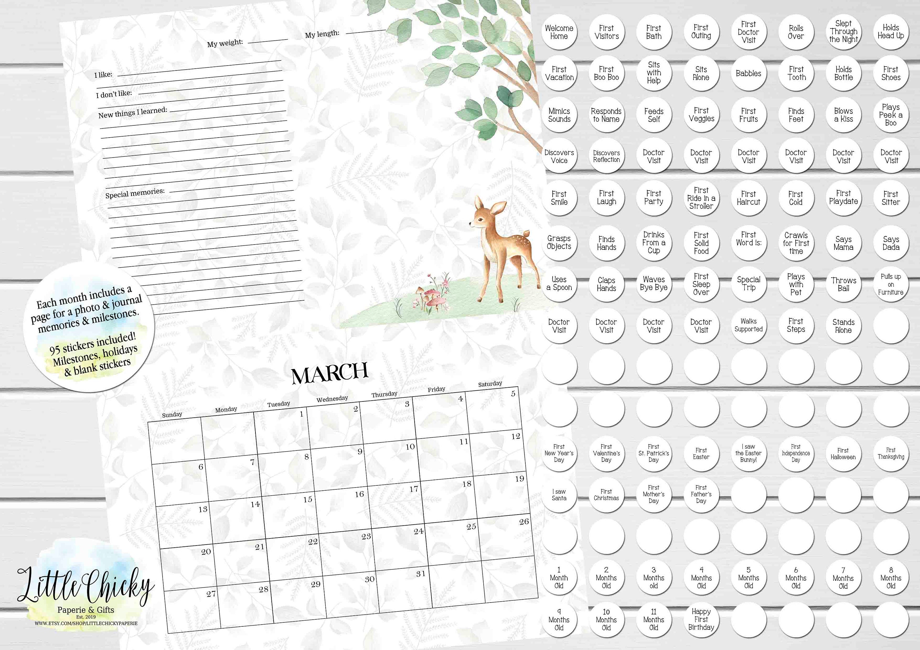 Deer Baby's First Year Calendar Baby Deer First Year - Etsy