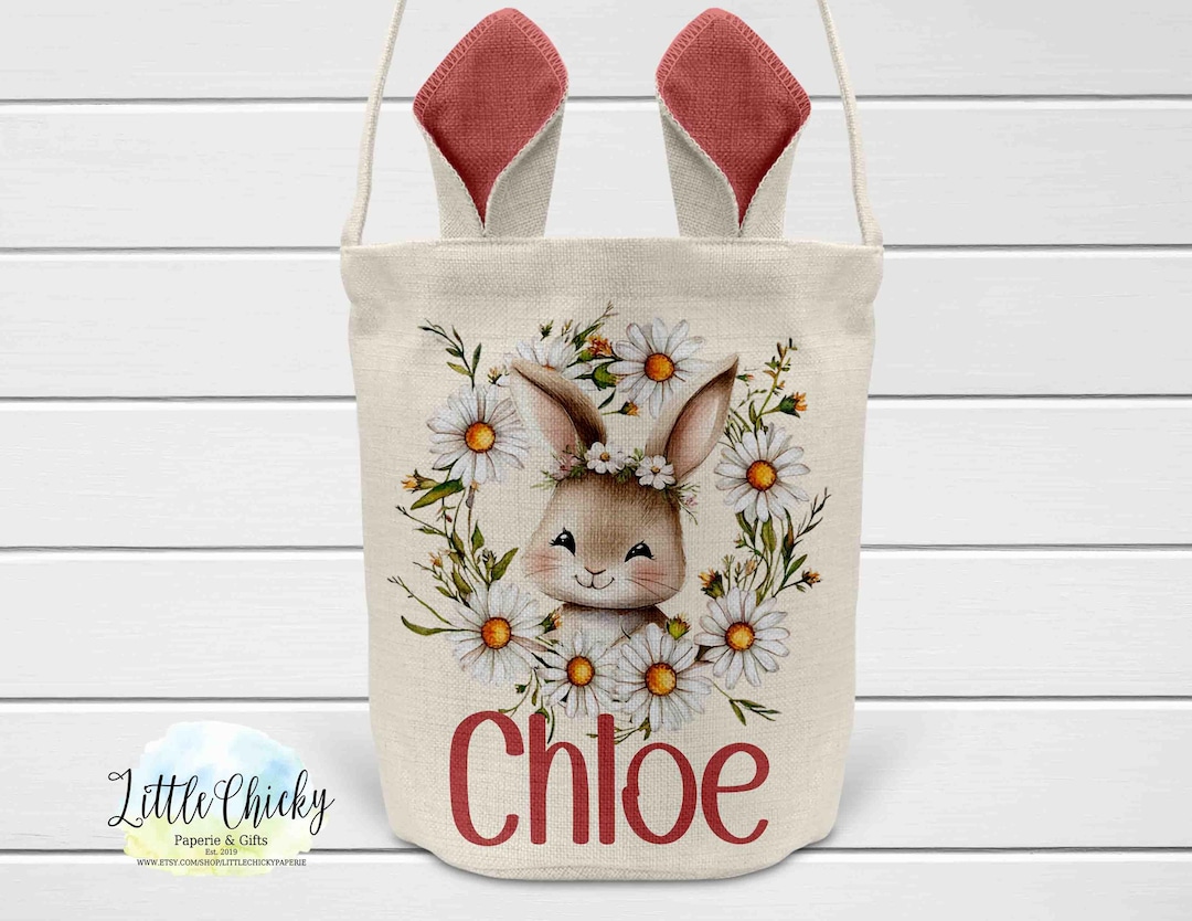 Easter Basket - Easter Bunny With Daisy Wreath Sublimation Design ...