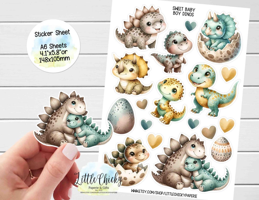 Sticker Sheet - Sweet Baby Boy Dinosaurs Planner Stickers, Baby ...