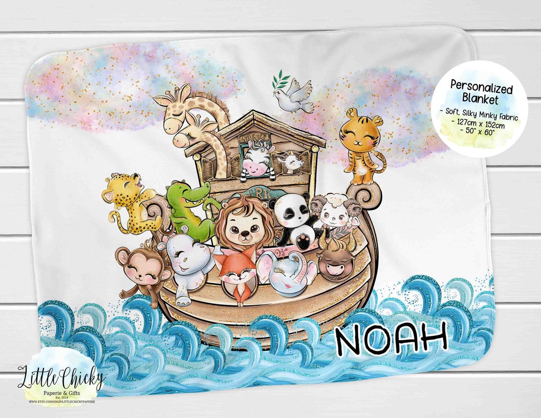 Personalized Noah's Ark, Soft Minky Baby Blanket, Baby Shower Gift, New ...